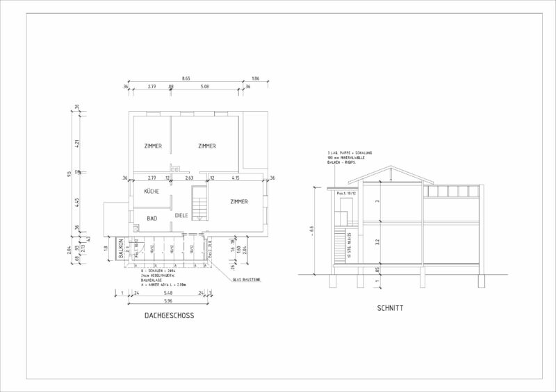 DG + Schnitt - Grundriss zeichnen, Bauplan zeichnen, CAD Plan ...
